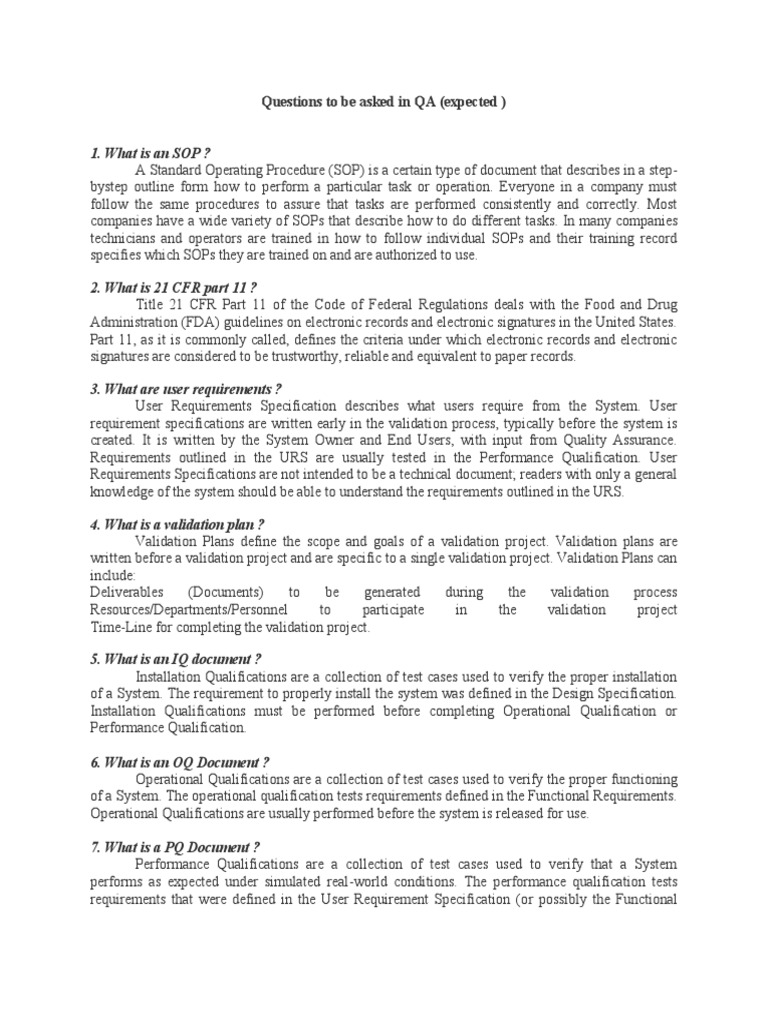 What Is An SOP ?: Questions To Be Asked in QA (Expected) | PDF ...