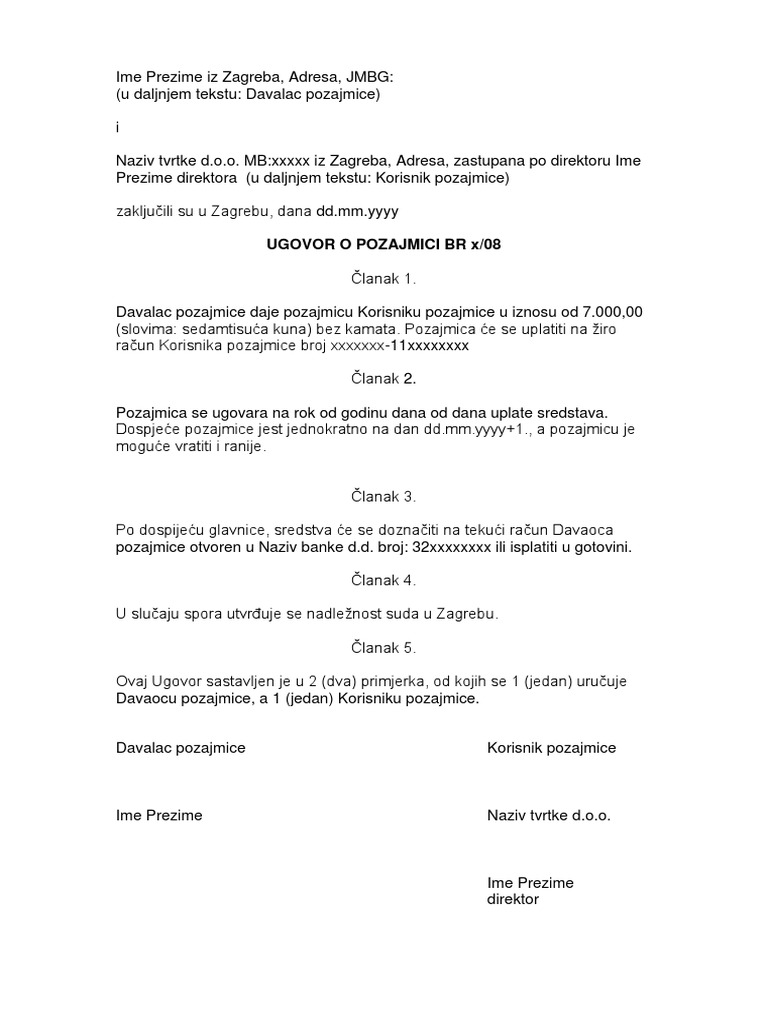 Ugovor o Pozajmici | PDF