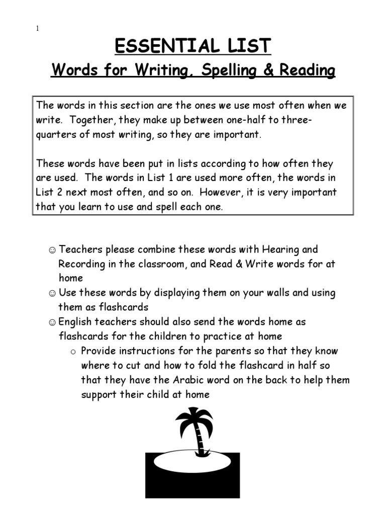 Essential Word List Display and FlashcardsENG - arabIC | PDF