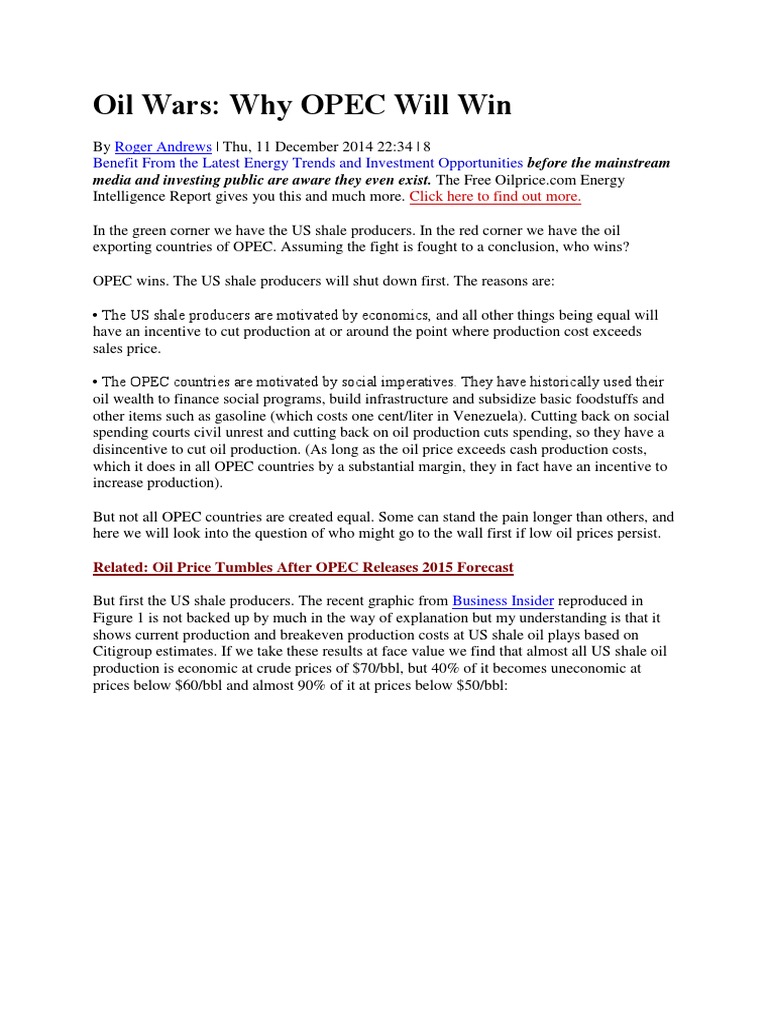 Oil Wars: Why OPEC Will Win: Roger Andrews | Download Free PDF | Opec ...