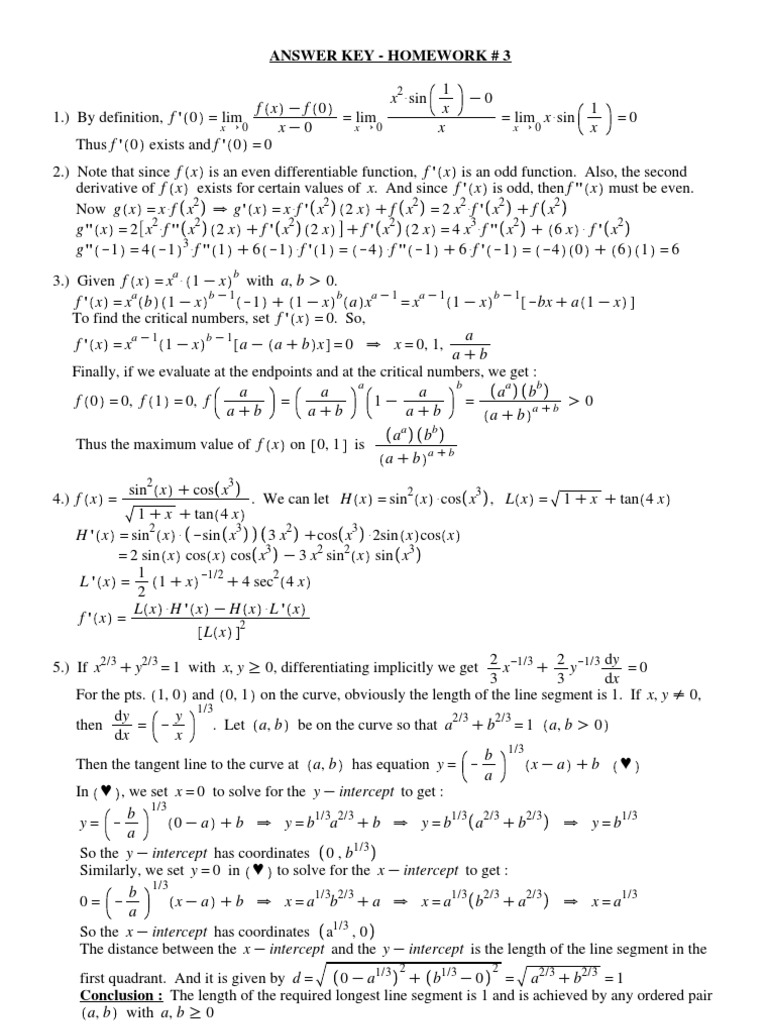 Answer Key HW3 | PDF | Maxima And Minima | Function (Mathematics)