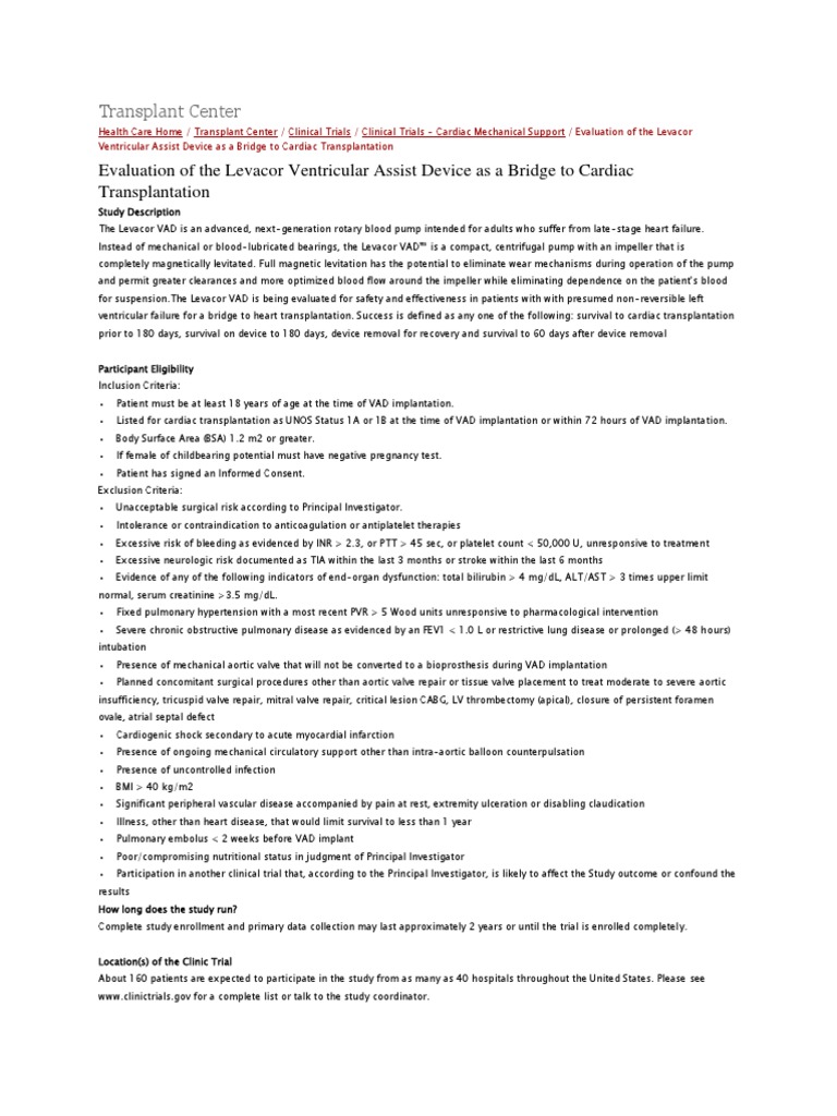 Evaluation of The Levacor Ventricular Assist Device As A Bridge To ...