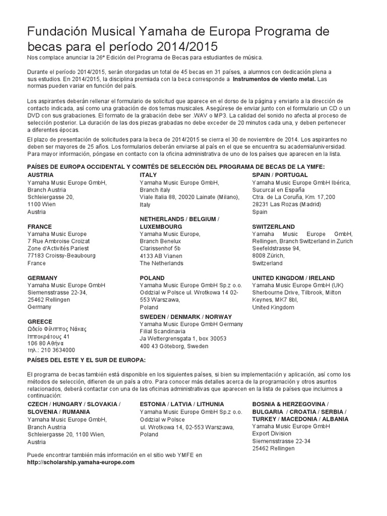 Becas Yamaha 2014/2015 para músicos | PDF | Business | Informática y ...