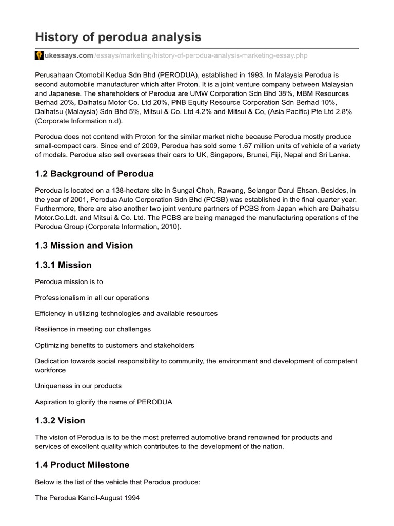 Perodua: History and Market Analysis | PDF | Promotion (Marketing) | Sales
