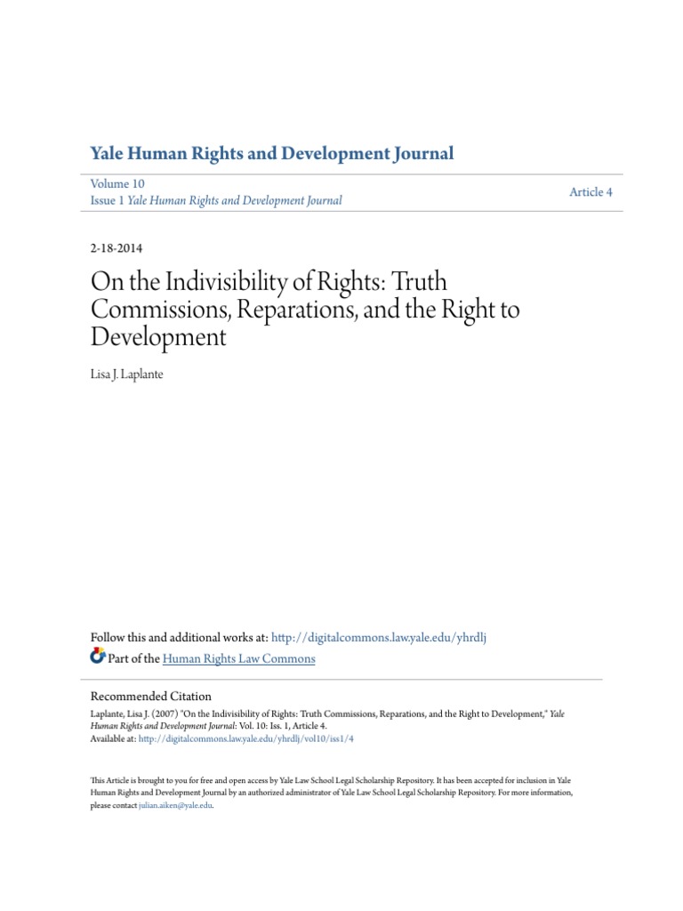 On The Indivisibility of Rights - Truth Commissions Reparations and The ...