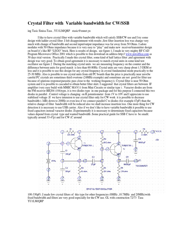 Xtal Var Filter Yu1lm | PDF | Electronic Filter | Bandwidth (Signal ...