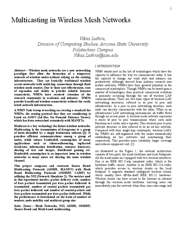 Multicasting in Wireless Mesh Networks | PDF | Multicast | Routing