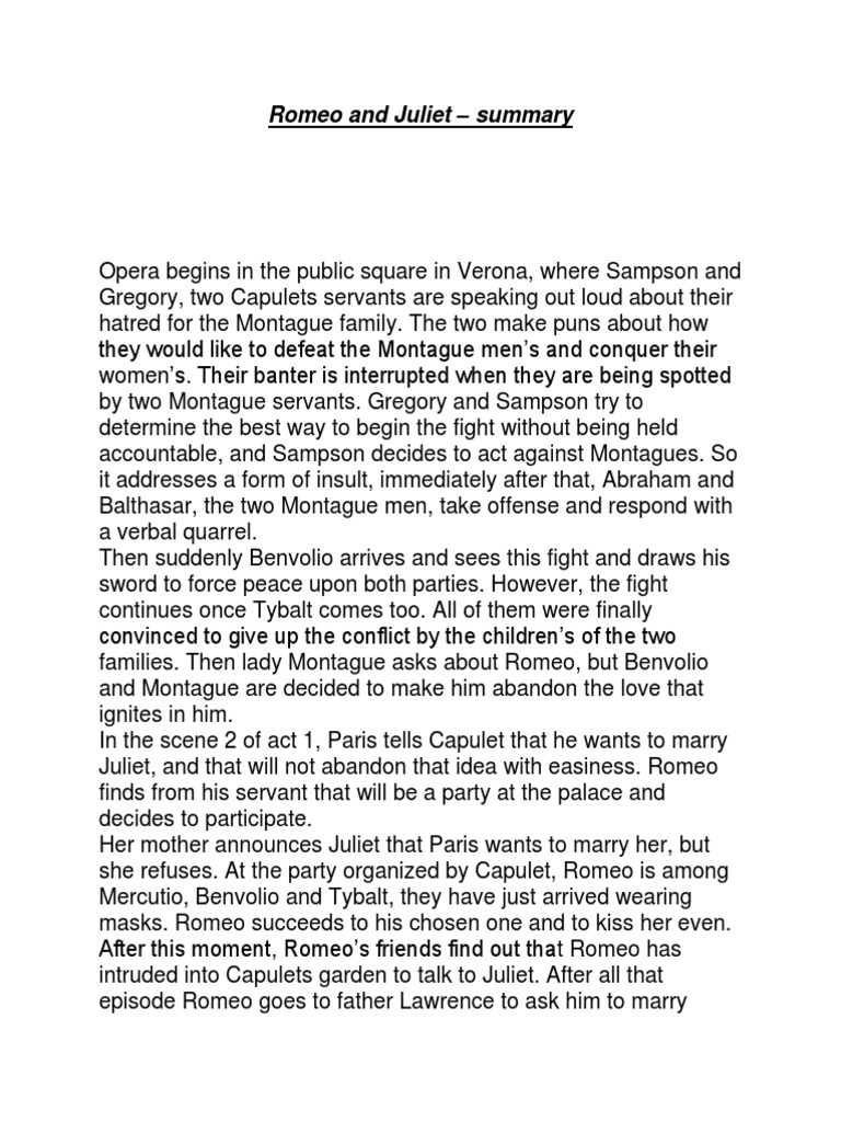 Romeo and Juliet - Summary | PDF | Characters In Romeo And Juliet ...