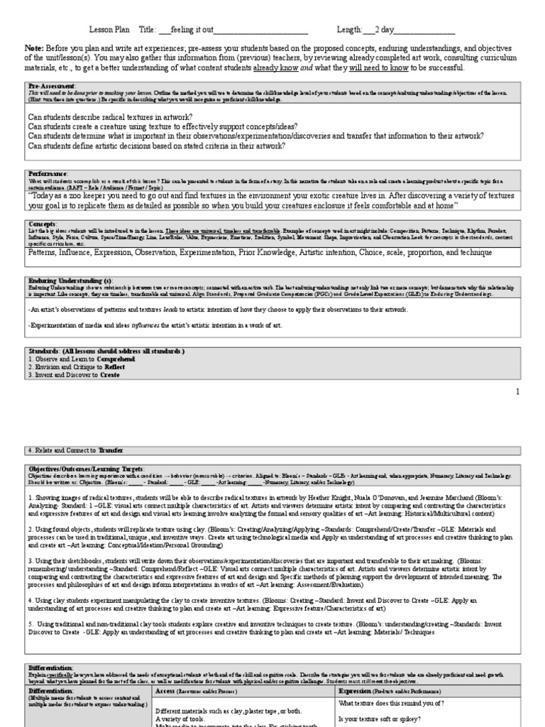 Zoo Lesson Plan Feeling It Outt Doc Melanie | PDF | Learning | Epistemology