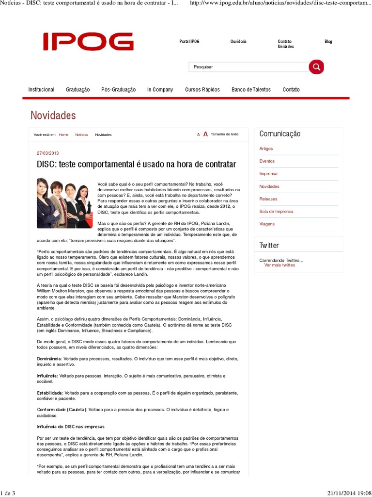 Teste Comportamental DISC | PDF | Comportamento | Psicologia