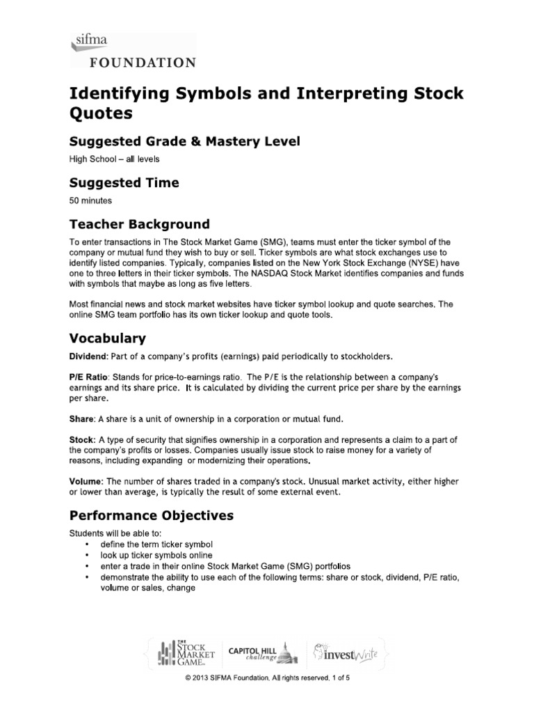 Identifying Symbols and Interpreting Stock | PDF