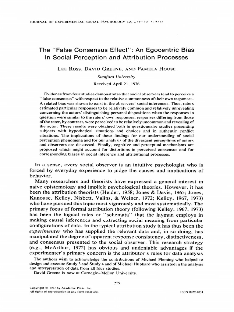4705 Ross Et Al False Consensus Effect | PDF