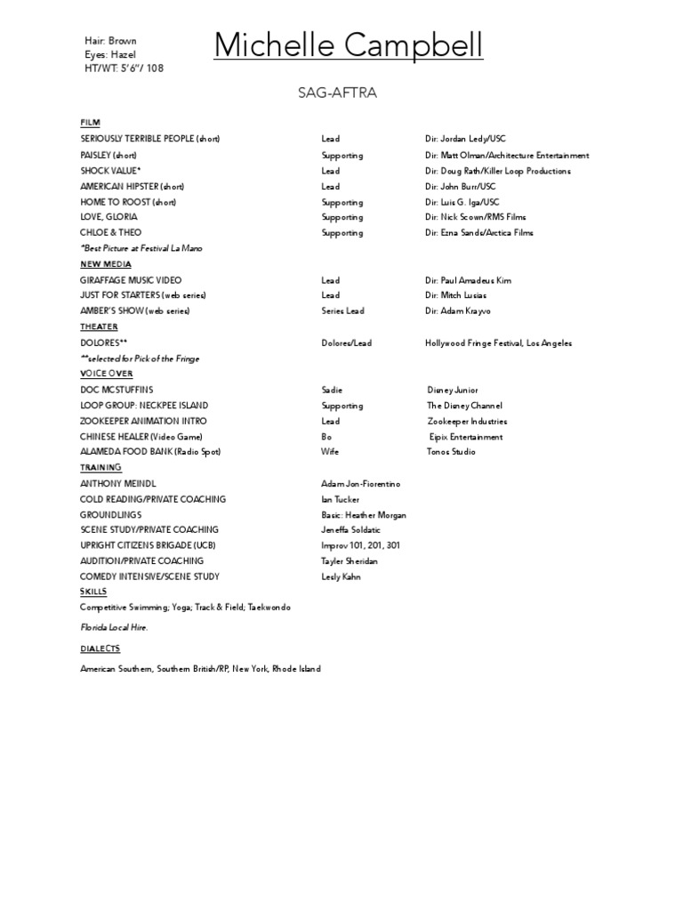 Michelle Campbell: Acting Resume Highlights | PDF