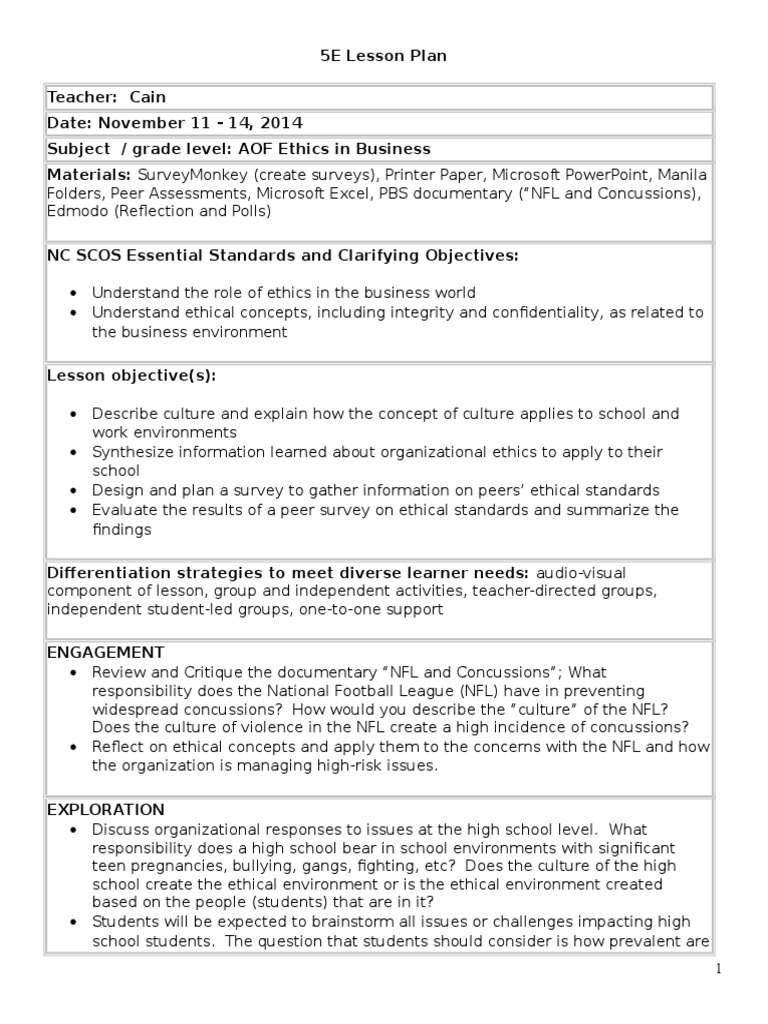 PBL Lesson Plan: Ethics in Business | PDF | Survey Methodology | Lesson ...