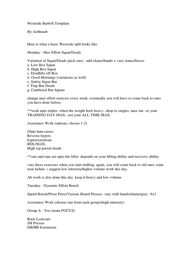 Westside Barbell Training Template | PDF
