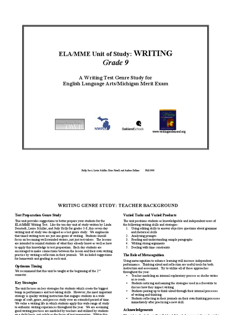 9th Grade Mini-Lesson Writing Unit | PDF | Comma | Test (Assessment)