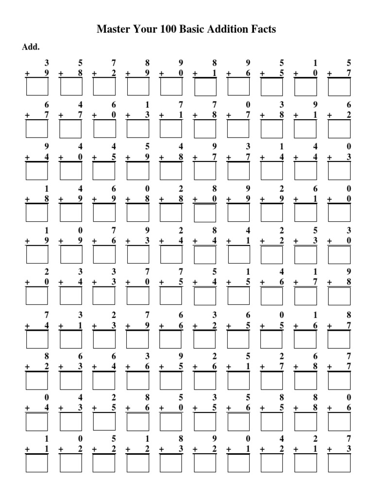 Master Your 100 Basic Addition Subtraction Facts | PDF | Business ...