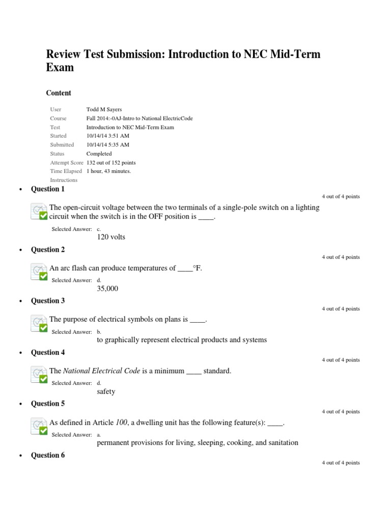 NEC Mid-Term Exam Review Summary | PDF | Fuse (Electrical) | Electrical ...