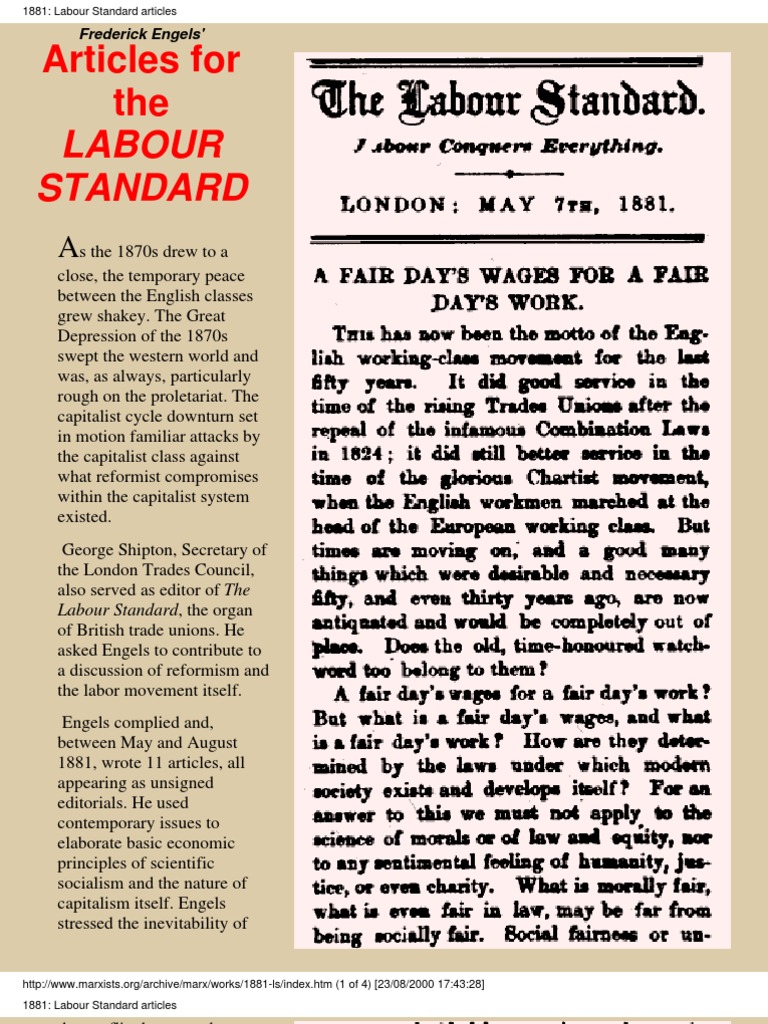 Marx' Articles From The Labour Standard | PDF