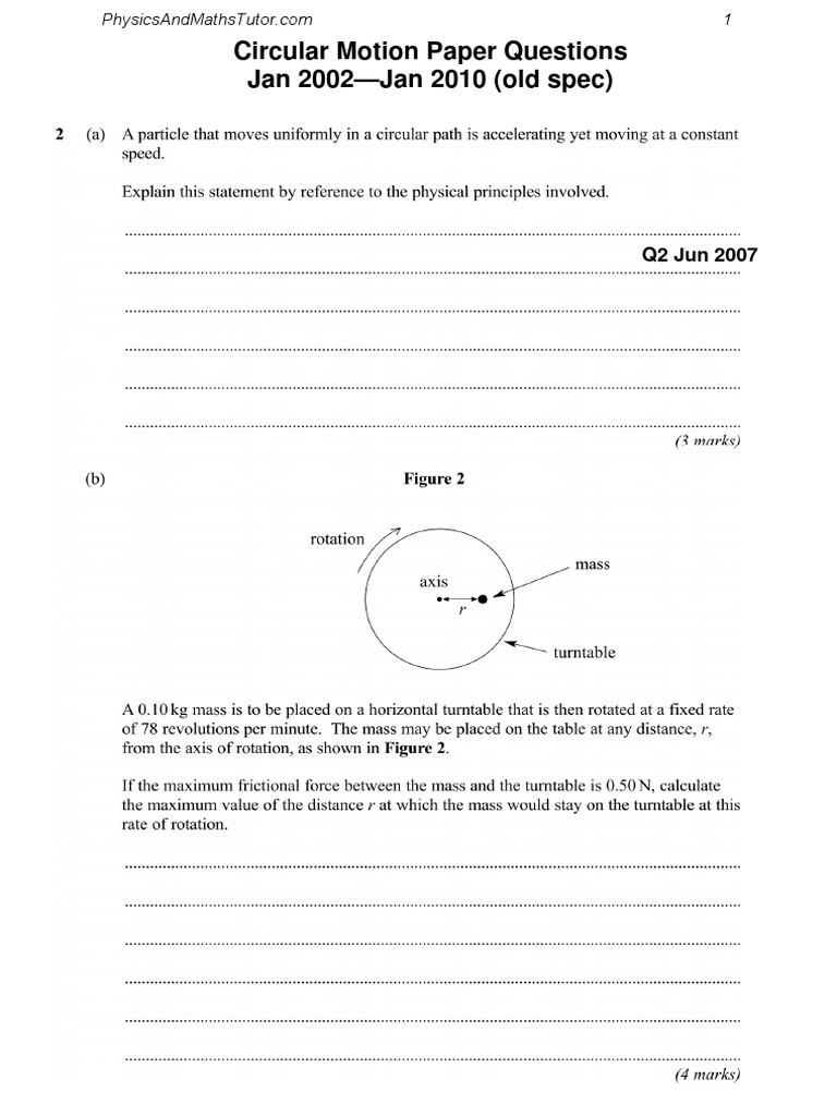 Circular Motion Exam Questions | PDF