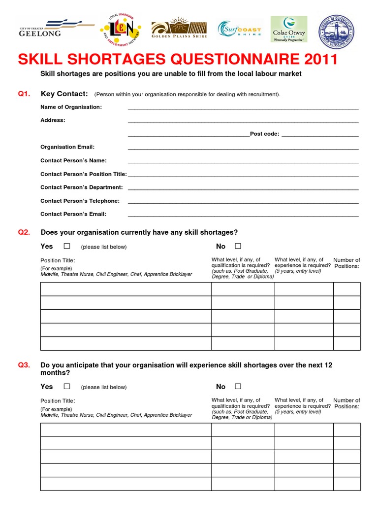 8ce2638bf0aea2a-2011 Skill Shortage Questionnaire NB | PDF ...
