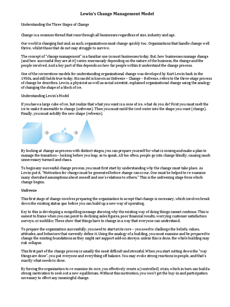Lewin's 3-Stage Change Model Explained | PDF | Change Management ...