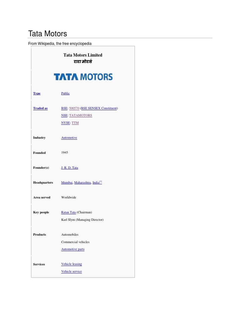 History of Tata Motors | PDF | Motor Vehicle | Motor Vehicle Manufacturers