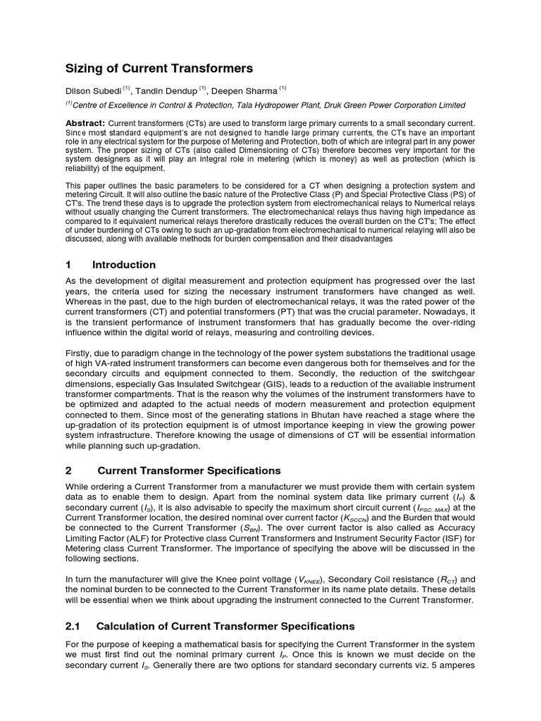 Sizing of Current Transformer | Download Free PDF | Electricity ...