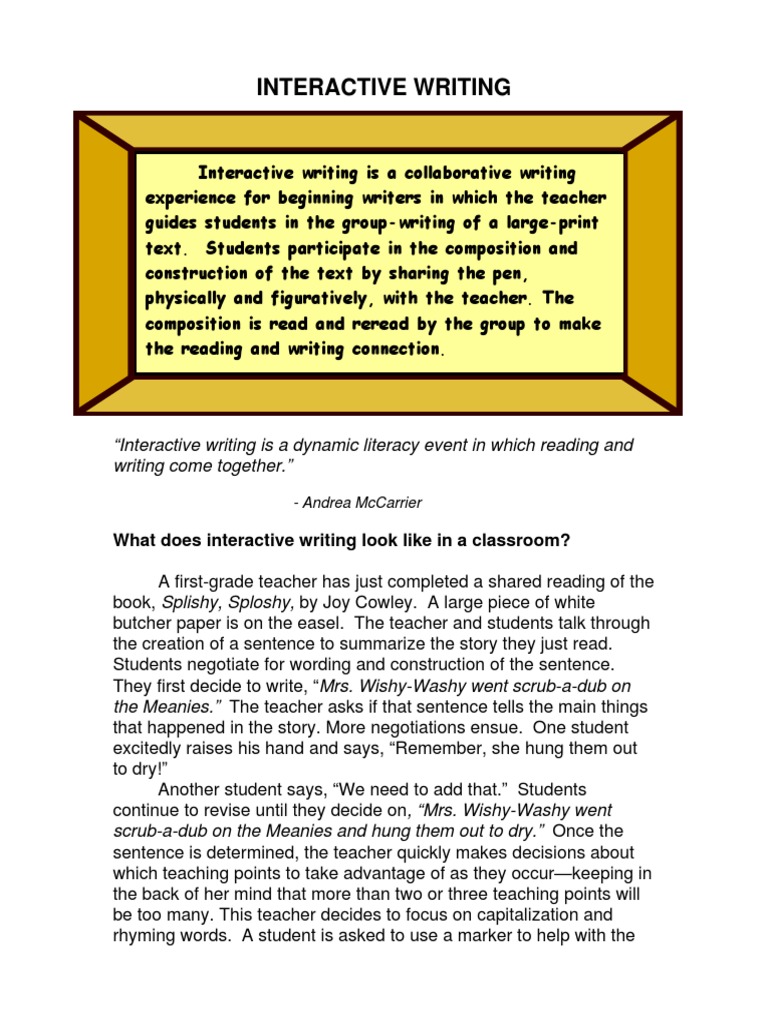 Interactive Writing | PDF | Reading (Process) | Phonics