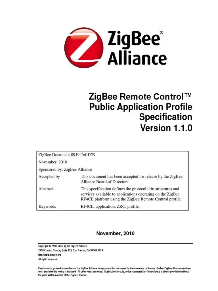 105546r01ZB Zigbee Rf4ce sc-ZigBee Remote Control Application Profile Public PDF | PDF | Hdmi ...