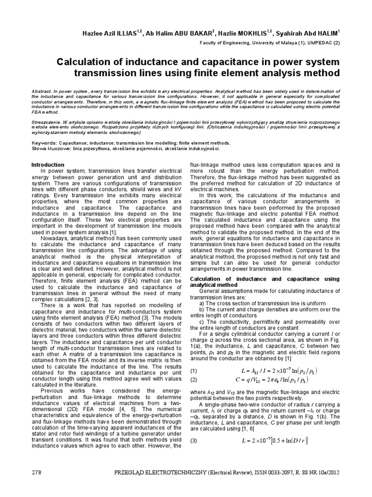 Calculation of Inductance and Capacitance in Power System Transmission Lines Using Finite ...