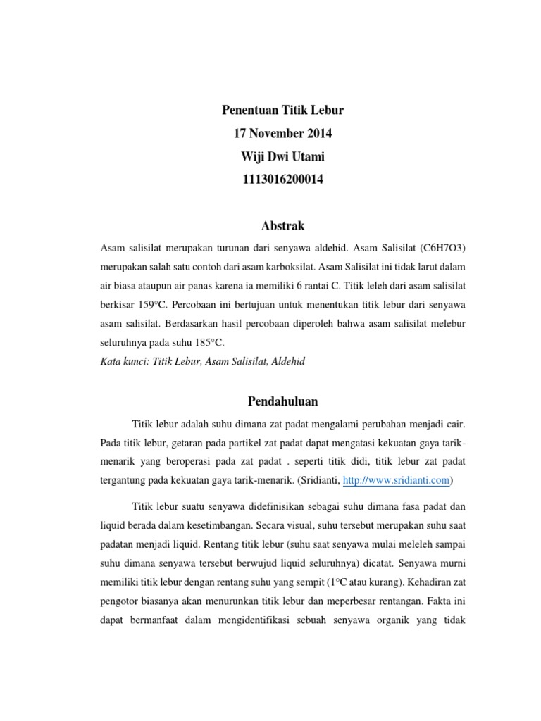 Penentuan Titik Lebur Asam Salisilat | PDF