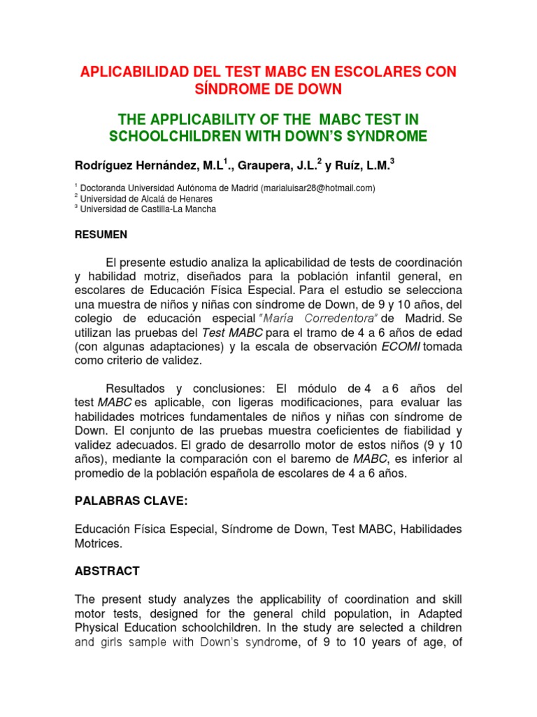 Aplicabilidad Del Test Mabc en Escolares Con Síndrome de Down | PDF
