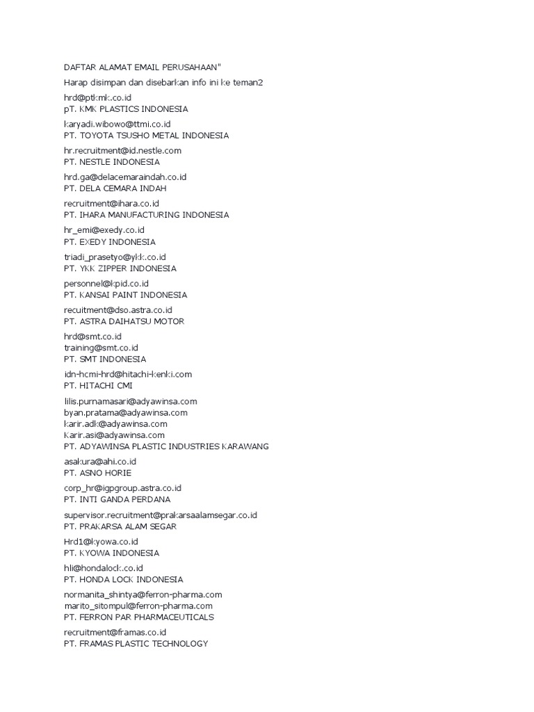 Daftar Email Perusahaan Indonesia | PDF