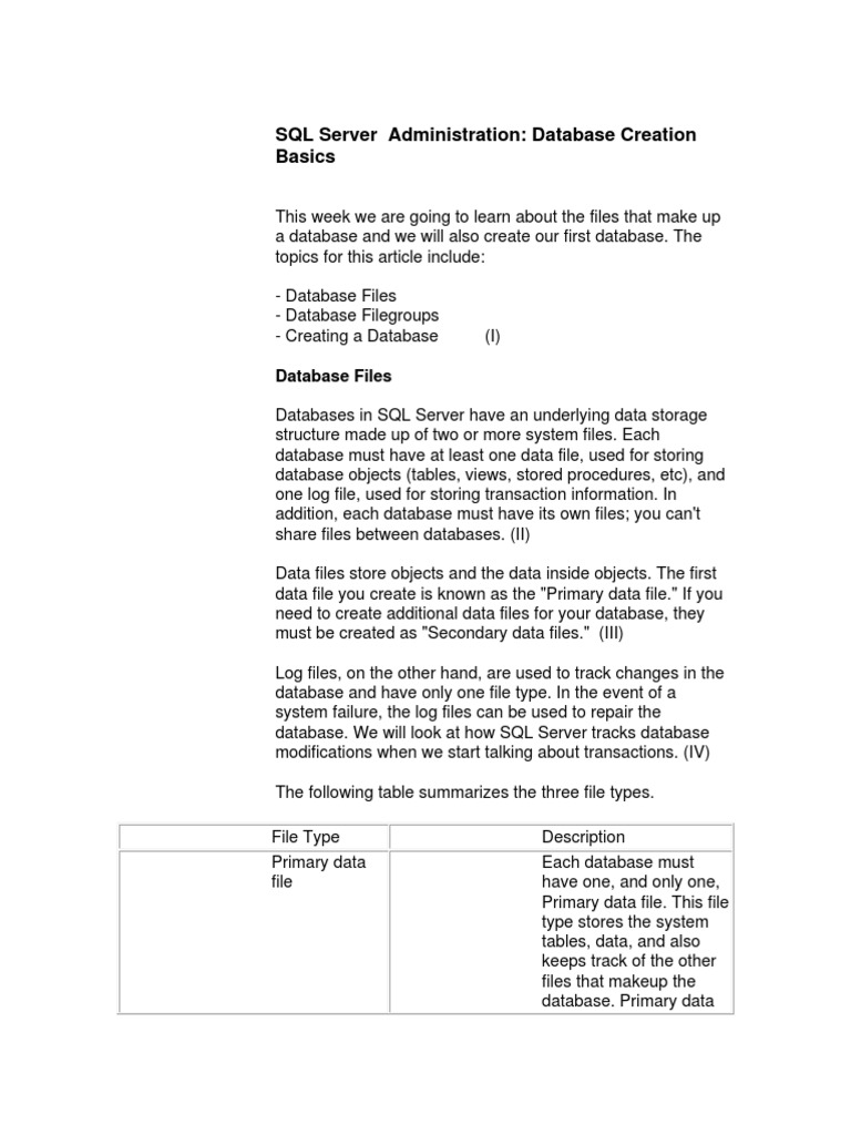 Database Creation Pdf Microsoft Sql Server Databases