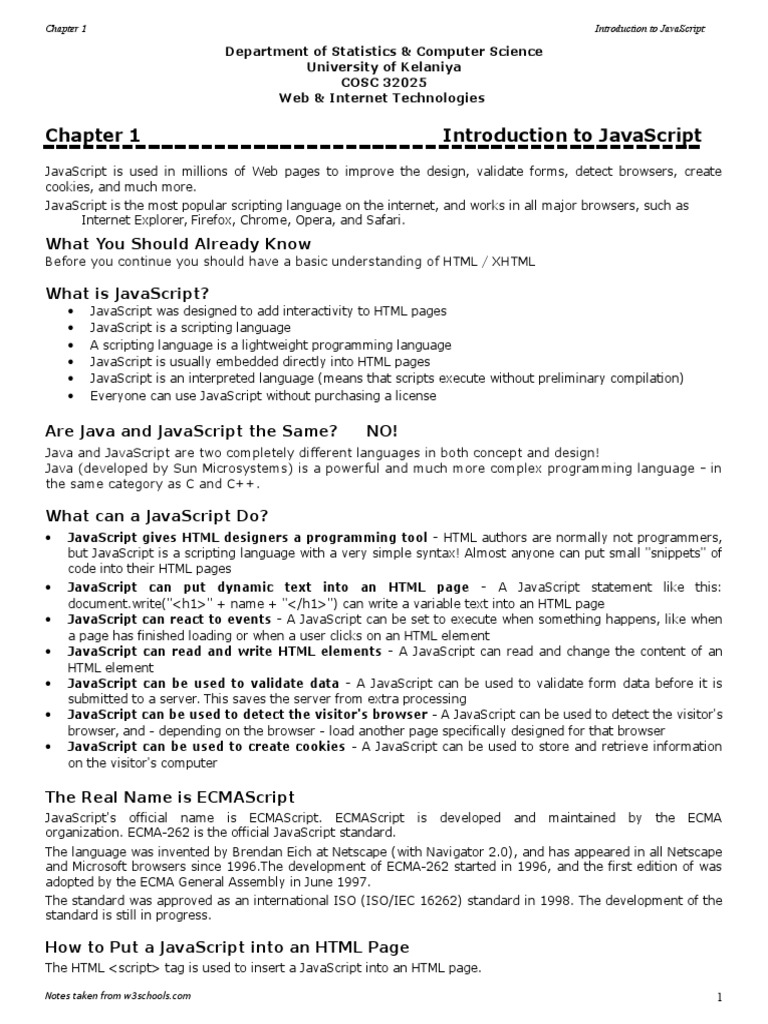 Introduction To Javascript: What You Should Already Know What Is ...