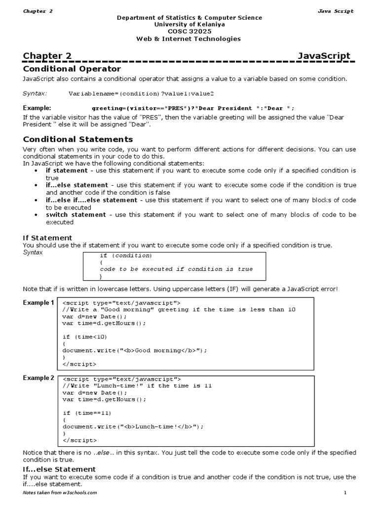 Javascript: Conditional Operator | PDF | Control Flow | Java Script