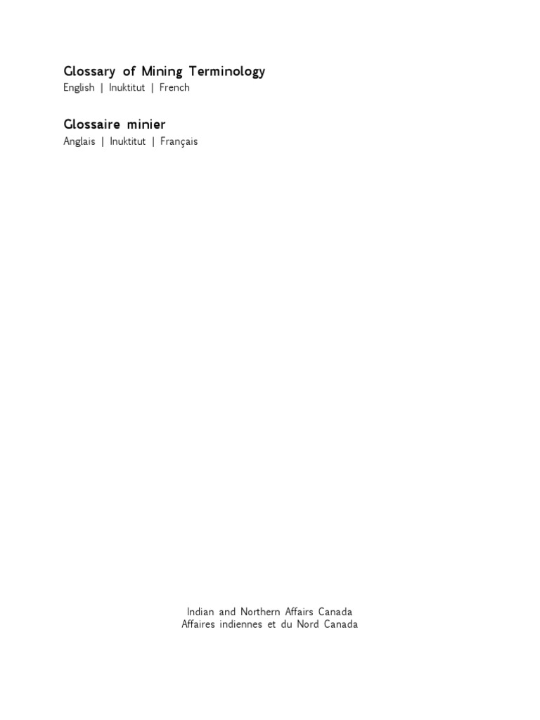 Glossary of Mining Terminology: English - Inuktitut - French | PDF ...