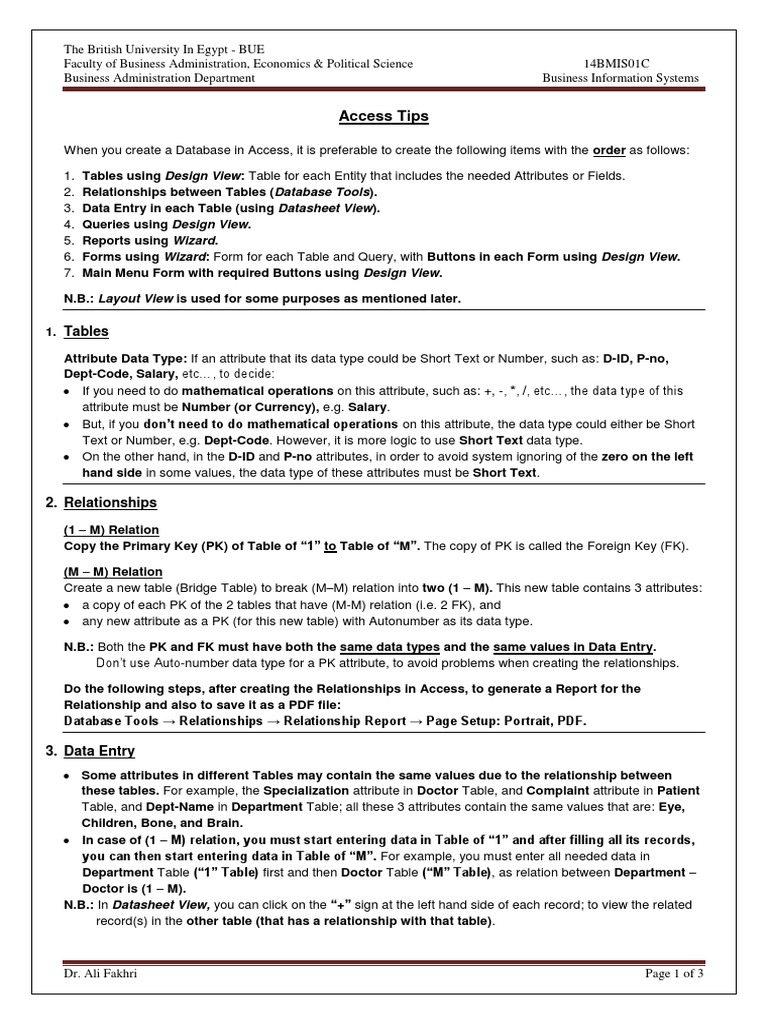 Access Tips (Updated) | PDF | Databases | Table (Database)