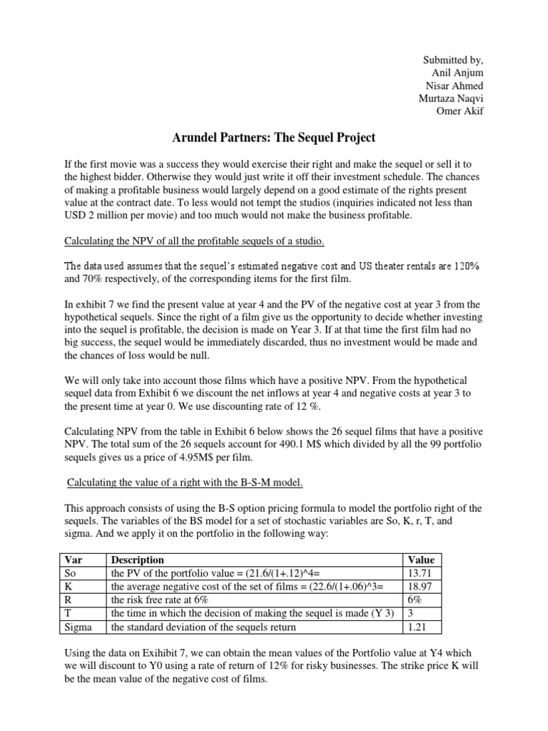 Arundel Partners | PDF | Net Present Value | Standard Deviation