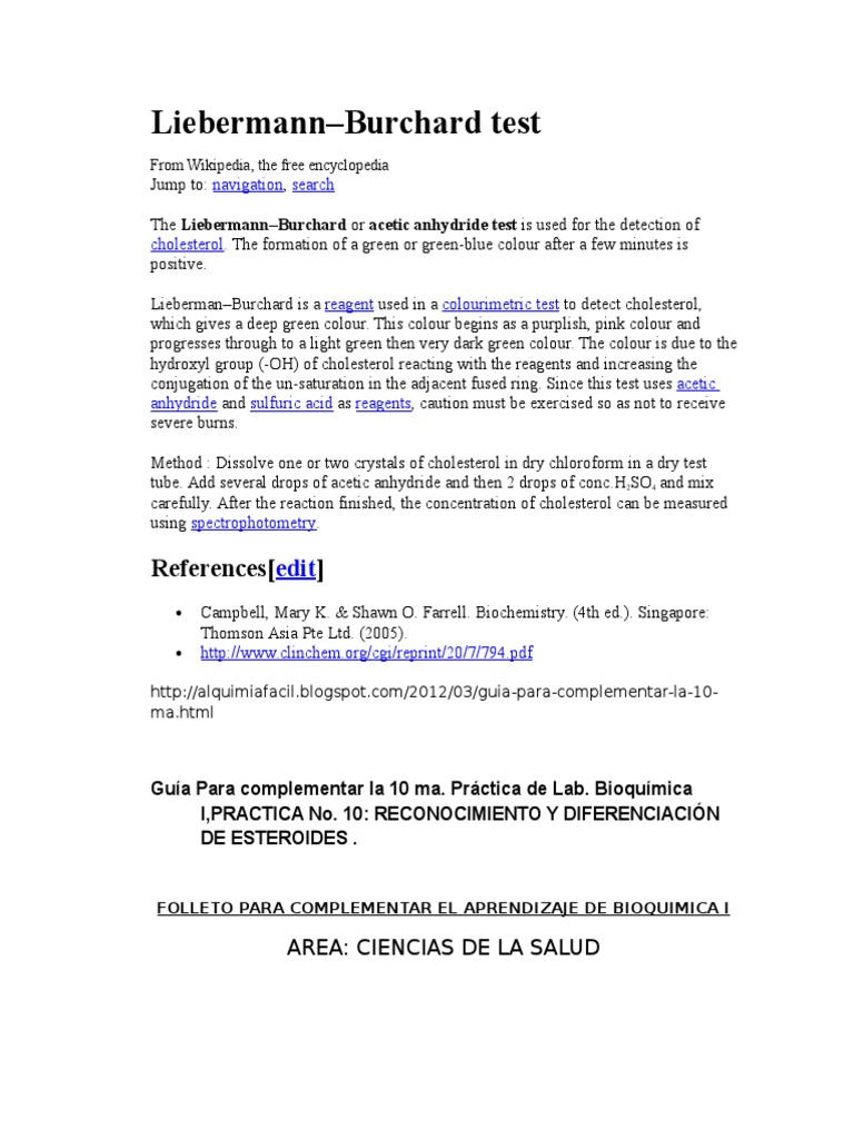 Prueba de Liebermann-Burchard para colesterol | PDF | Colesterol | Lípido