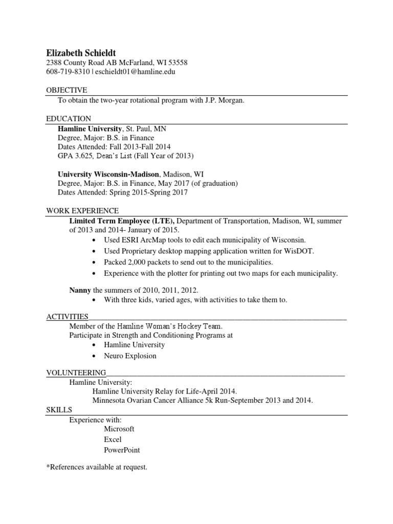 Elizabeth Schieldt's Finance Resume | PDF