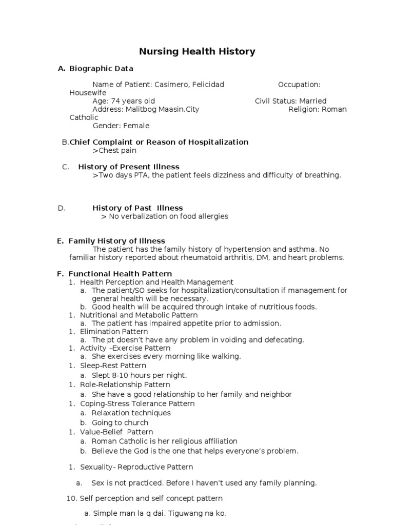 Nursing Health History 1 | PDF | Heart | Nutrition