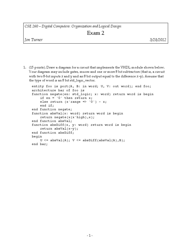 Cse 260 Exam Pdf Computer Programming Computer Engineering