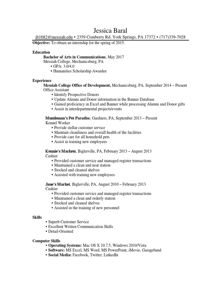Jessica Baral's Internship Resume | PDF