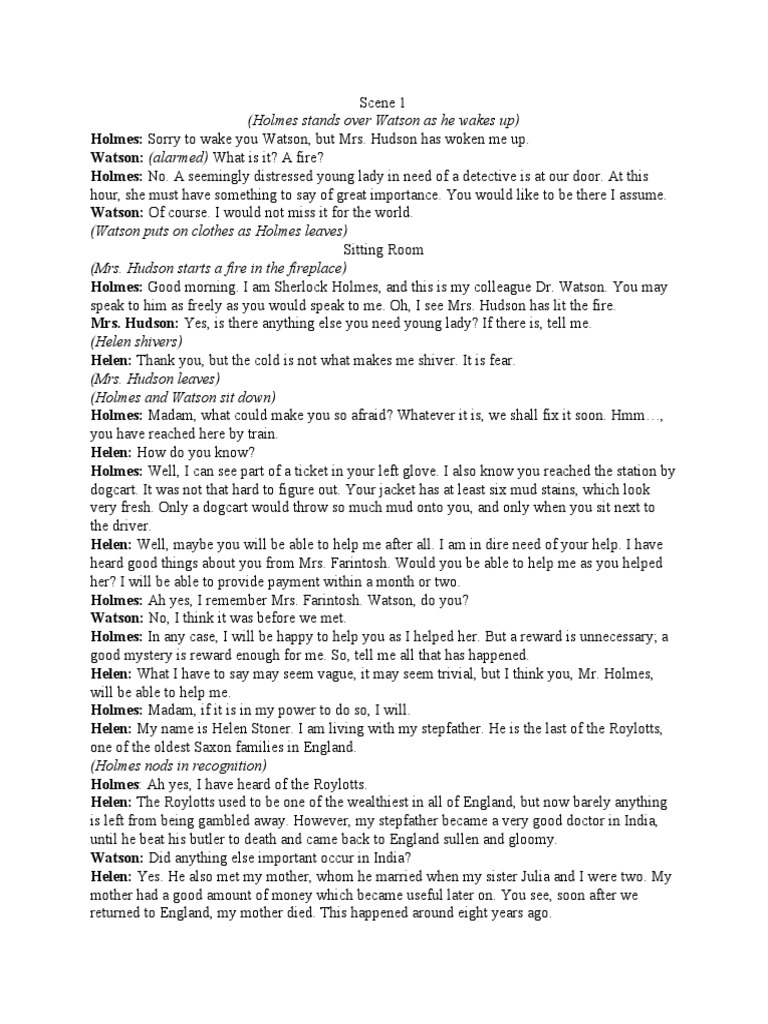 Speckled Band Script Complete | PDF | Sherlock Holmes | Dr. Watson