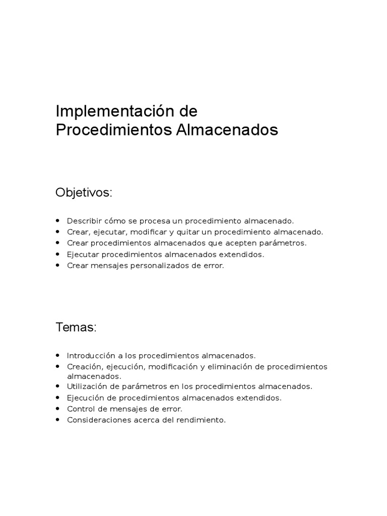 Implementacion de Procedimientos Almacenados | PDF | SQL | Tabla (base ...