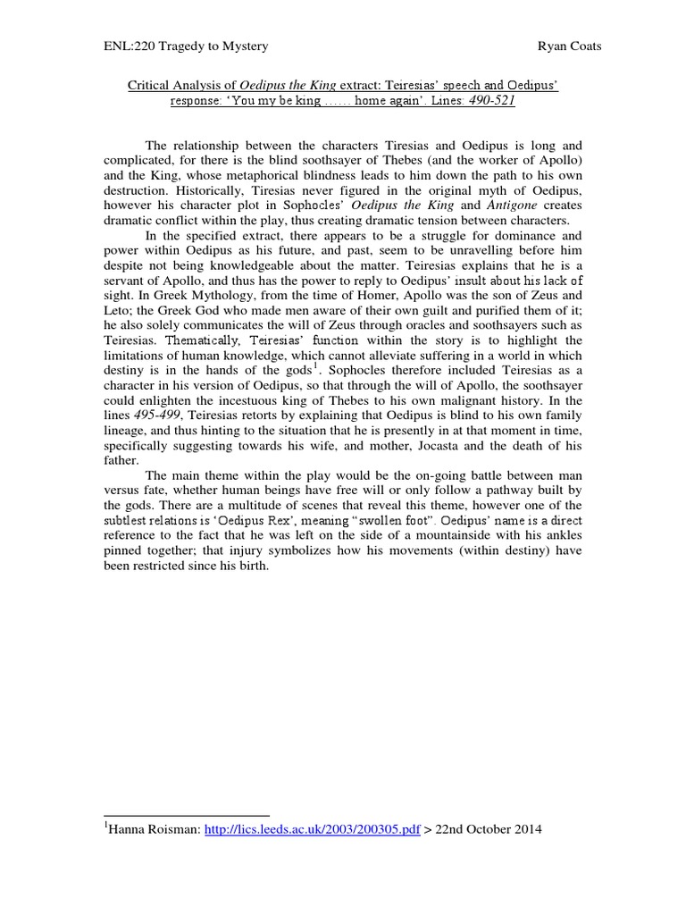 Critical Analysis of Oedipus The King | PDF | Ancient Thebes (Boeotia ...