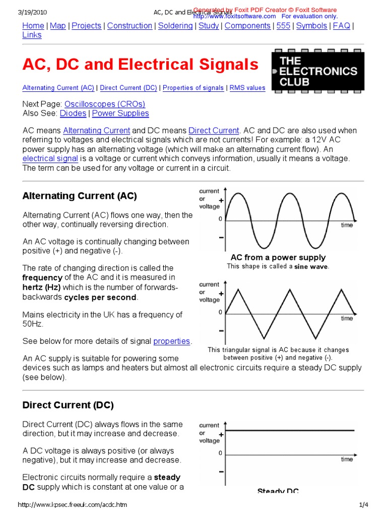 AC, DC and Electrical Signals PDF | PDF | Direct Current | Power Supply