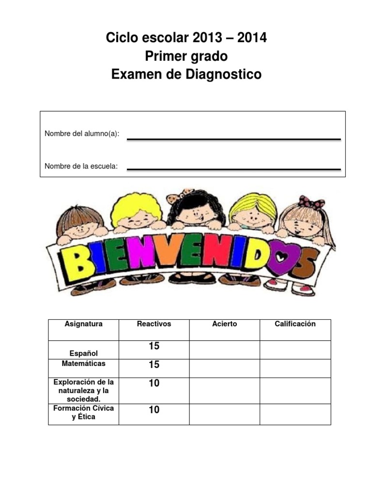 Examen Diagnóstico Primer Grado 2024 | PDF | Ejercicio físico ...